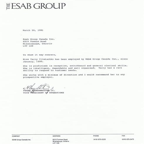 Esab Welding Products - Reference Letter | PDF