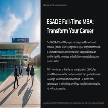 ESADE Full Time MBA Transform Your Career | PDF
