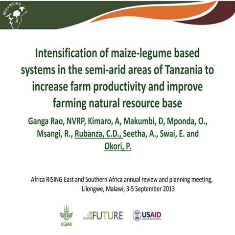 Intensification of maize-legume based systems in the semi-arid areas of Tanzania to increase ...