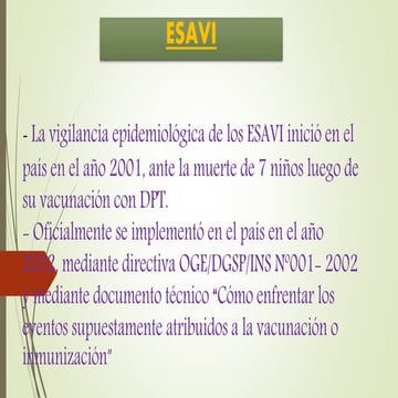 ESAVI (Eventos Supuesta mente Atribuibles a la Vacunacion o ...