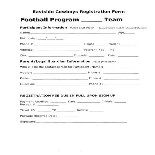 EASTSIDE COWBOYS FOOTBALL REGISTRATION FORM | PDF