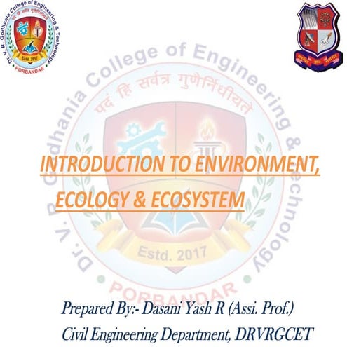 Es ch.1 INTRODUCTION TO ENVIRONMENT, ECOLOGY & ECOSYSTEM | PDF