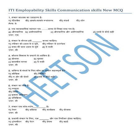Employability Skills Communication Skills ITI MCQ New | PDF