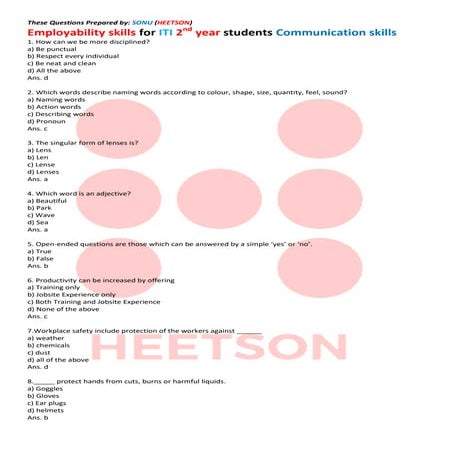 ITI Employability Skills Communication MCQ for 2nd Year | PDF