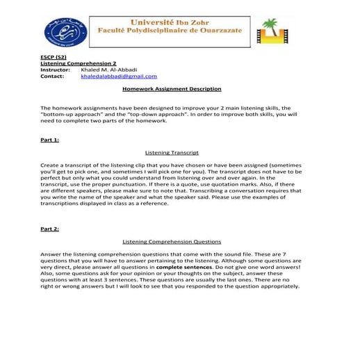 Escp homework assignment description | PDF