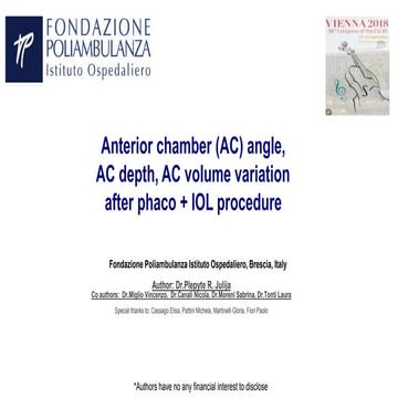 Anterior chamber (AC) angle, AC depth, AC volume variation after phaco ...