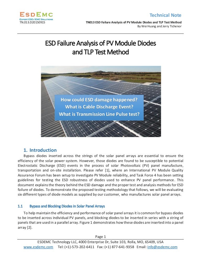 TN013 ESD Failure Analysis of PV Module Diodes and TLP Test Method