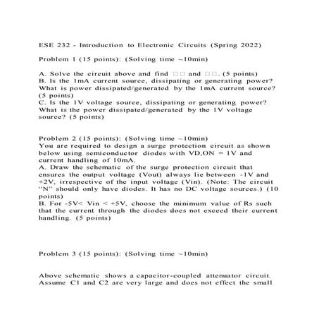 ESE 232 - Introduction to Electronic Circuits (Spring 2022) Pr | PDF