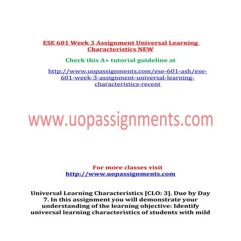 Ese 601 week 3 assignment universal learning characteristics new | DOC