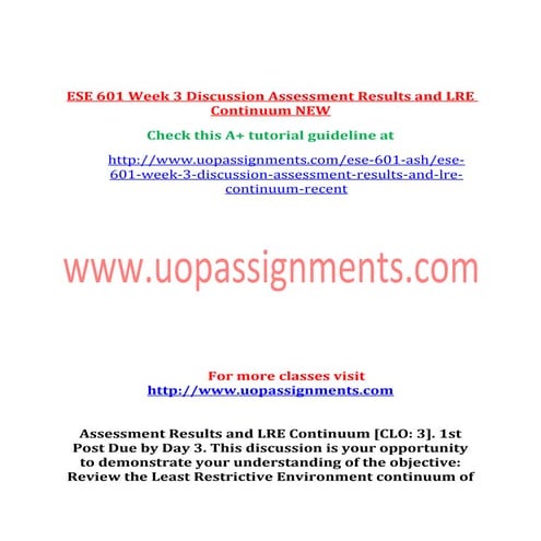 Ese 601 week 3 discussion assessment results and lre continuum new | DOC
