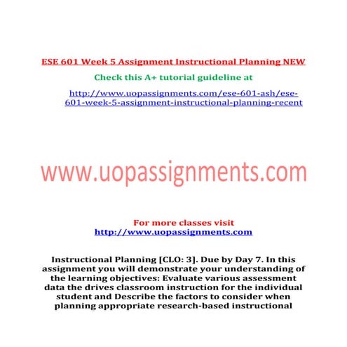 Ese 601 week 5 assignment instructional planning new | PDF