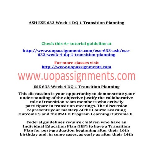 Ash ese 603 week 5 assignment procedural safeguards new | DOC