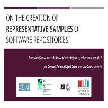 On the Creation of Representative Samples of Software Repositories | PPT