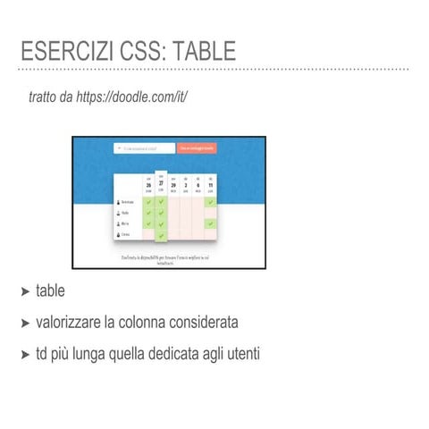 Esercizi css table | PPTX