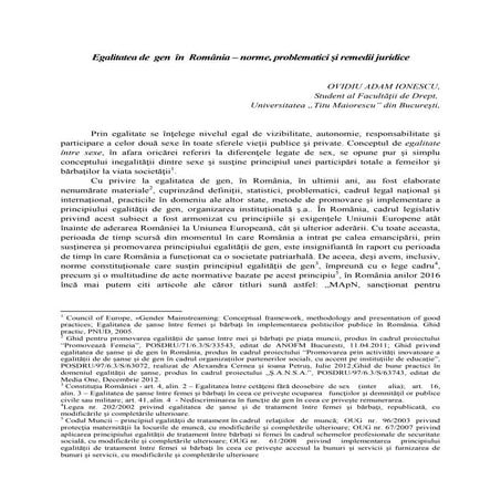 Eseu Egalitatea de gen în Romania - norme, problematici și soluții ...