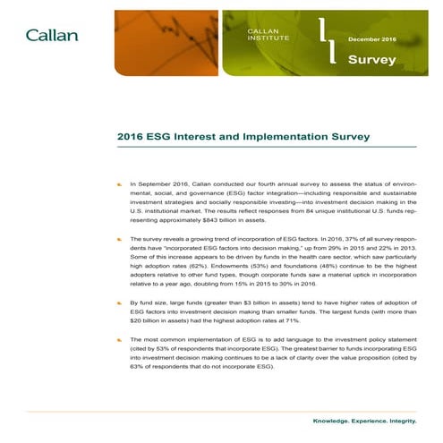 2016 ESG Interest and Implementation Survey | PDF