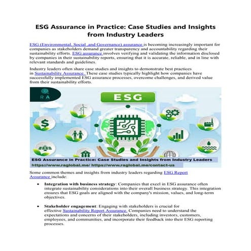 ESG Assurance in Practice Case Studies and Insights from Industry ...