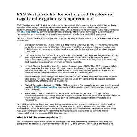 ESG Sustainability Reporting and Disclosure Legal and Regulatory ...