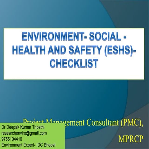 Environment Social Health and Safety (ESHS) safeguard | PPTX