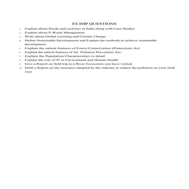ES IMP QUESTIONS from different topics under various climate conditions | PDF