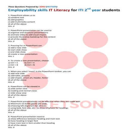 Employability Skills IT Literacy MCQ for ITI 2nd Year | PDF