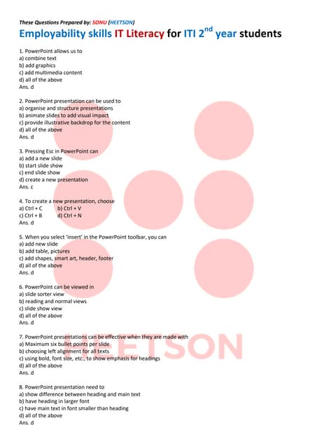 Power Point MCQ Questions and Answers (MS PowerPoint) | PDF | Desktop ...