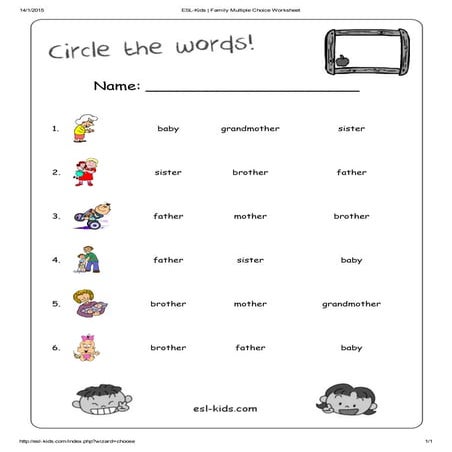 Esl kids family multiple choice worksheet | PDF