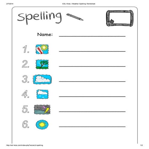 Esl kids weather spelling worksheet | PDF