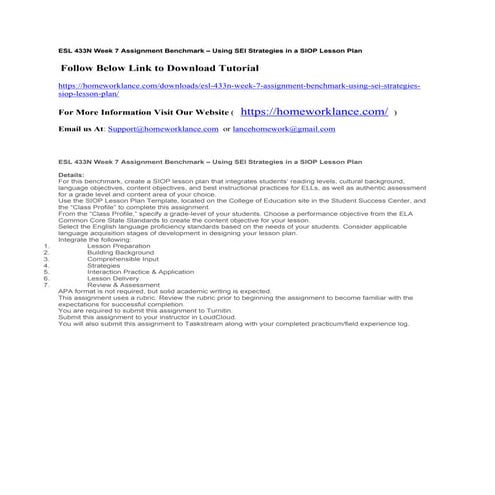 Grand canyon university esl 433 n week 7 assignment benchmark using sei ...