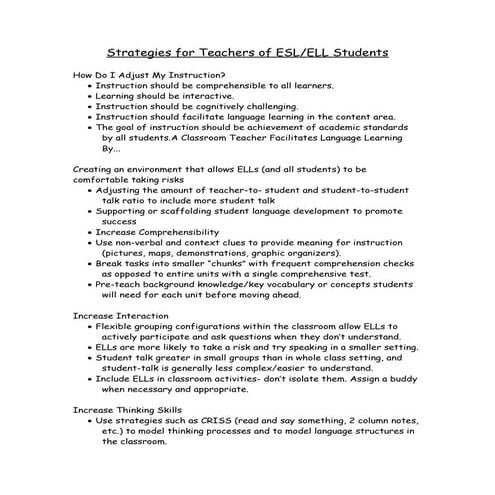 ESL/ELL Strategies | PDF
