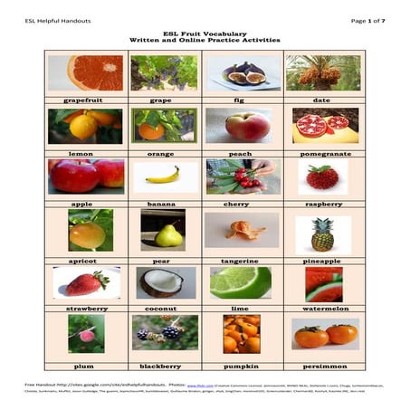 Esl fruit vocabulary | PDF