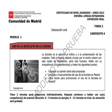 Expresión oral. Certificación Nivel Intermedio B1 Español EOI Madrid | PDF