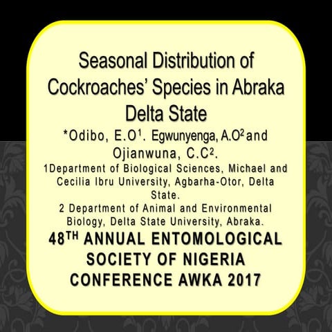 Seasonal Distribution of Cockroaches’ Species in Abraka, Delta State ...