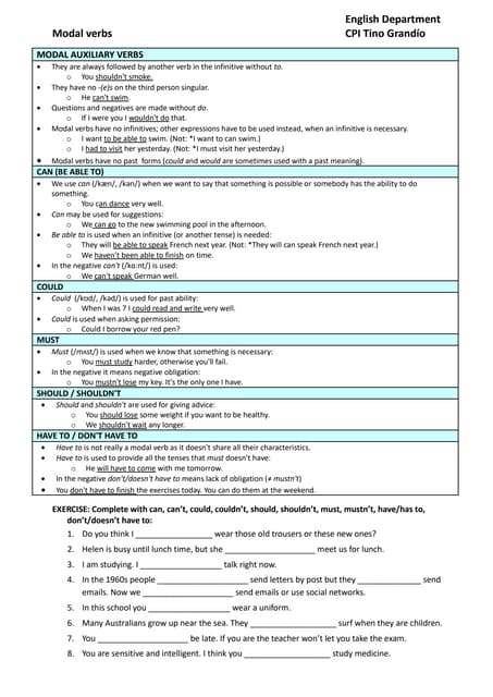 MODAL VERBS - verbos modales para esl students | PPT