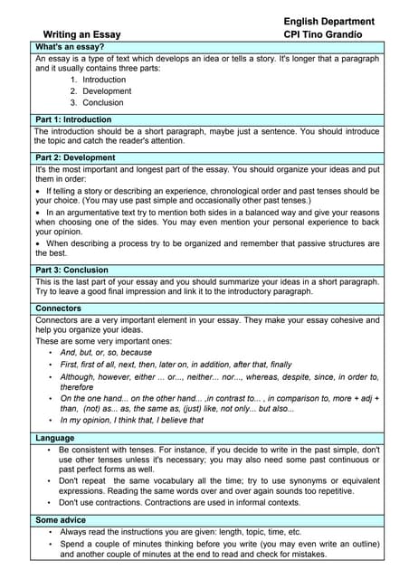 Elements of essay lesson plan | DOCX | Homework and Study | Education
