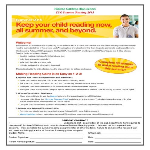 Esol Summer Reading Assignment | PDF