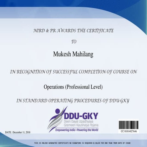 E sop certificate mukesh mahilang | PDF