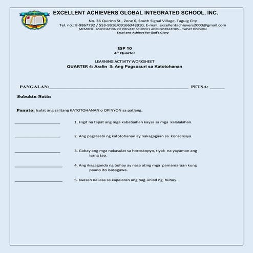 Ang Pagsusuri sa Katotohanan | DOCX