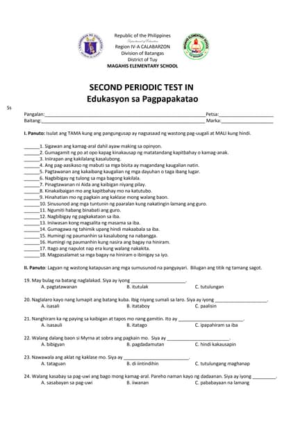 GRADE 2 English SECOND PERIODIC TEST | DOC | Gardening | Home & Garden
