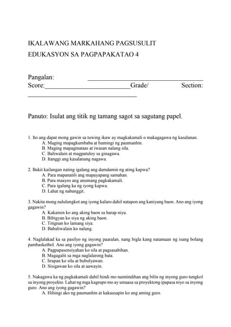 1 st periodical test in esp with tos | DOCX