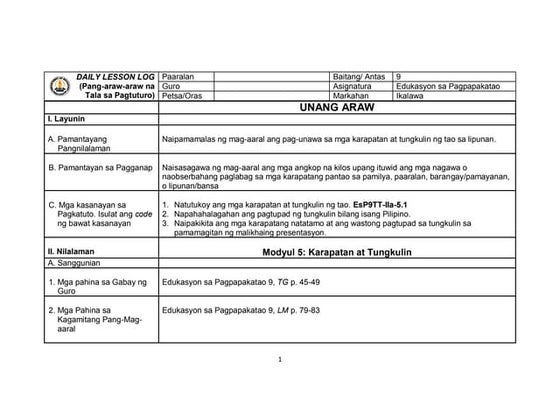 A.P 5 Lesson Plan - Aralin 1 & 2 | PDF