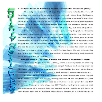 Input Based Output Based And Task Based In Teaching Esp Pdf 