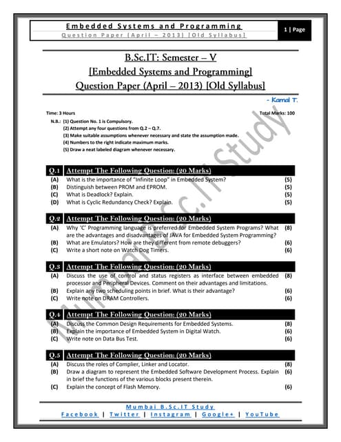 [Question Paper] Embedded System (Revised Course) [June / 2014] | PDF