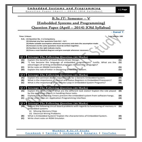 [Question Paper] Embedded Systems and Programming (Old Syllabus) [April ...