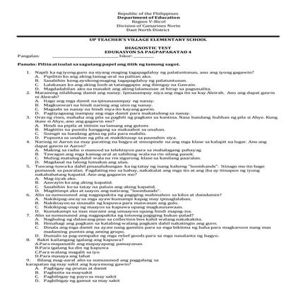 DIAGNOSTIC TEST FOR Esp 4 | DOCX