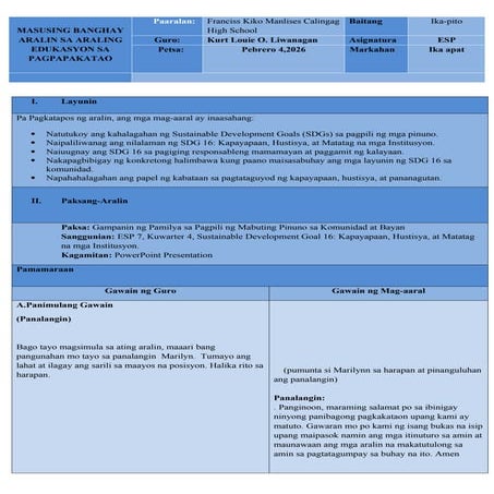 ESP 7 Lesson plan in TEchnology livelihood education | DOCX