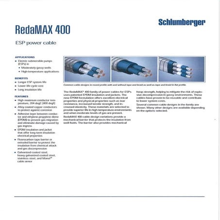 Schlumberger RedaMAX 400 Esp Cable Data Sheet | PDF