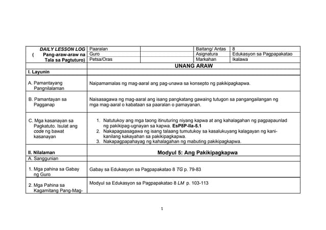 Quarter 1 Values Education Week 8 Grade 8 | DOCX