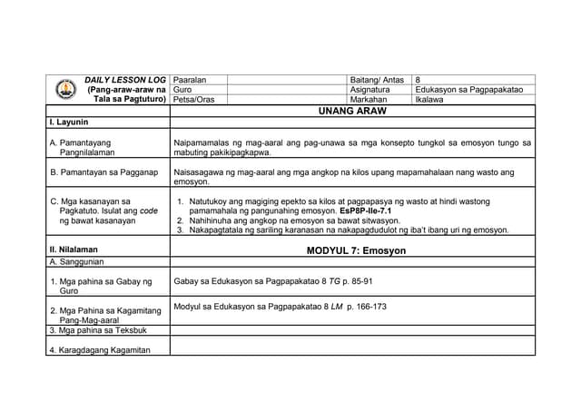 esp 8 EMOSYON ppt.pptx cot emosyon esp 8 | PPTX