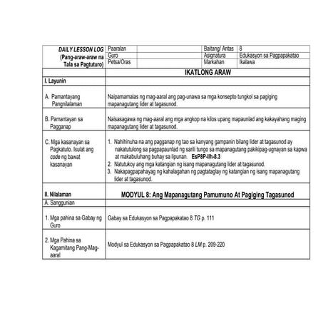 EsP DLL 8 Module 8 3rd&4th day.docx grade87 | DOCX